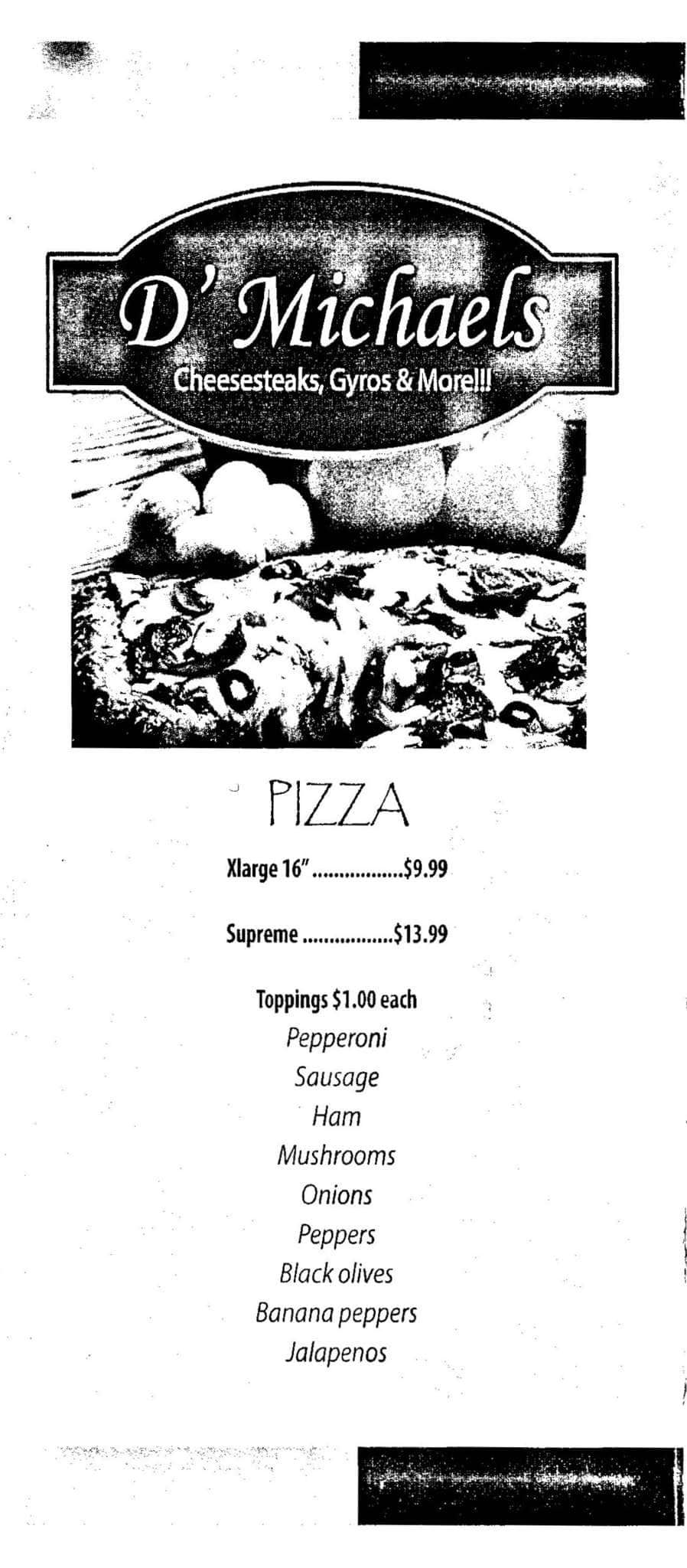 Menu at D'Michaels restaurant, Theodore