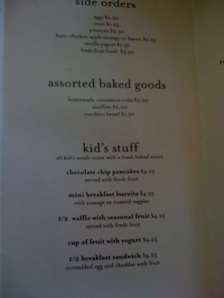 Menu at Cafe Stephanie, Newport