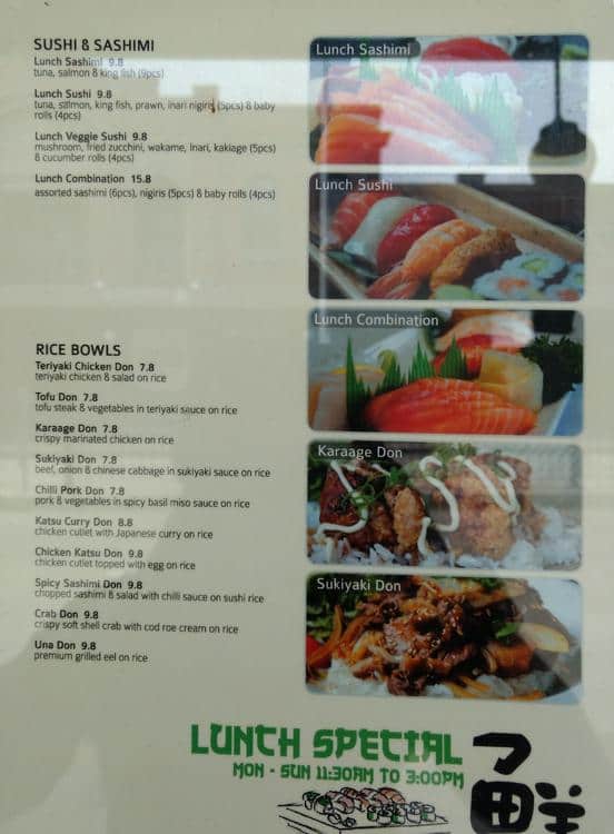 Menu at Shinsen restaurant, Ashfield
