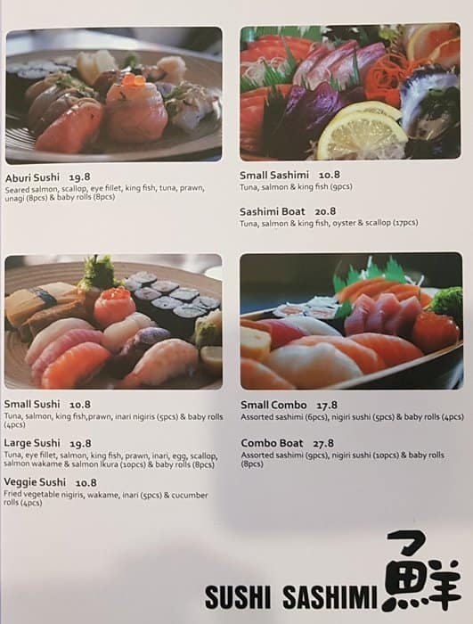Menu at Shinsen restaurant, Ashfield