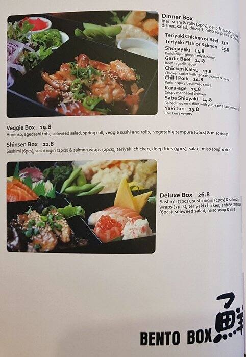 Menu at Shinsen restaurant, Ashfield