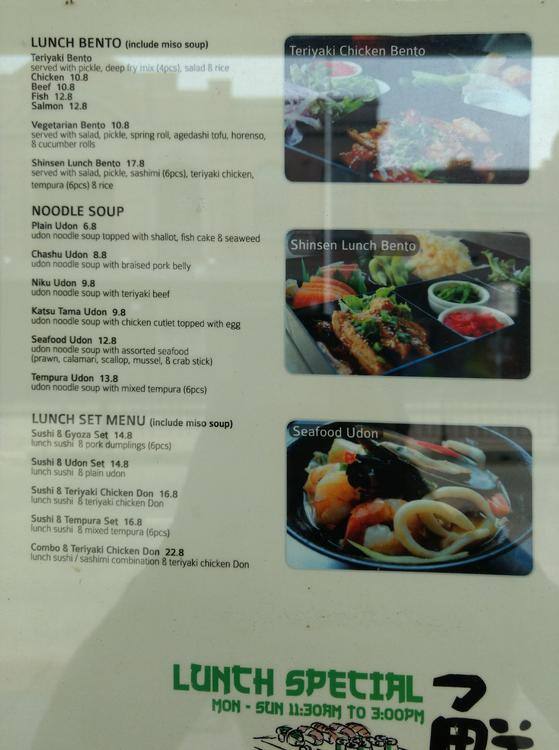 Menu at Shinsen restaurant, Ashfield
