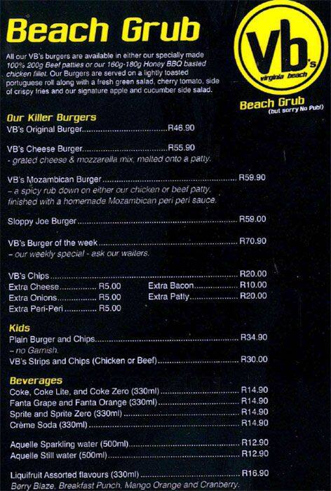 VB's Menu, Menu for VB's, La Lucia, Durban - Zomato SA