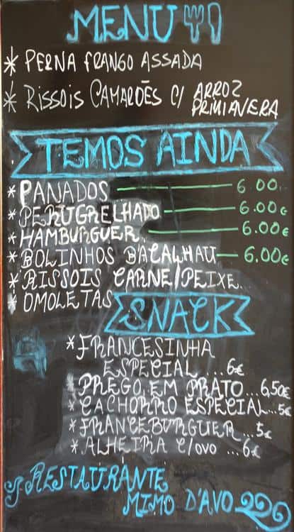 Menu em Mimo D'Avó pub & Bar, Porto