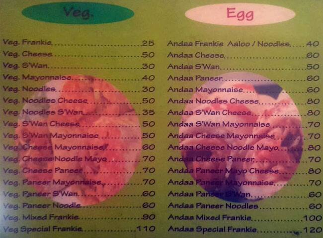 Menu of Nirvika Frankie, Near Andheri West Station, Mumbai