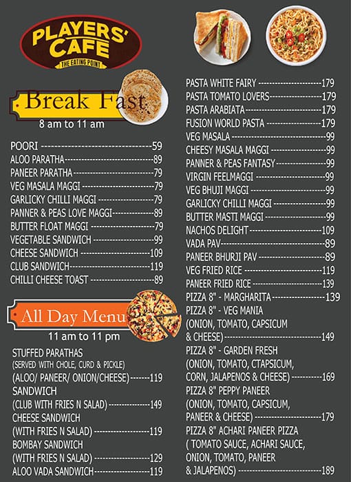 Menu of Players Cafe, Kilpauk, Chennai