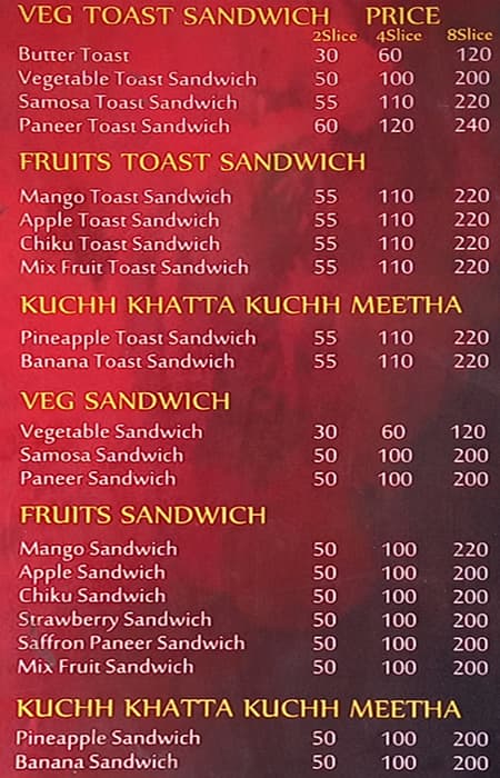 Menu of Jyoti Jain Patties Lassi House, Chawri Bazar, New Delhi