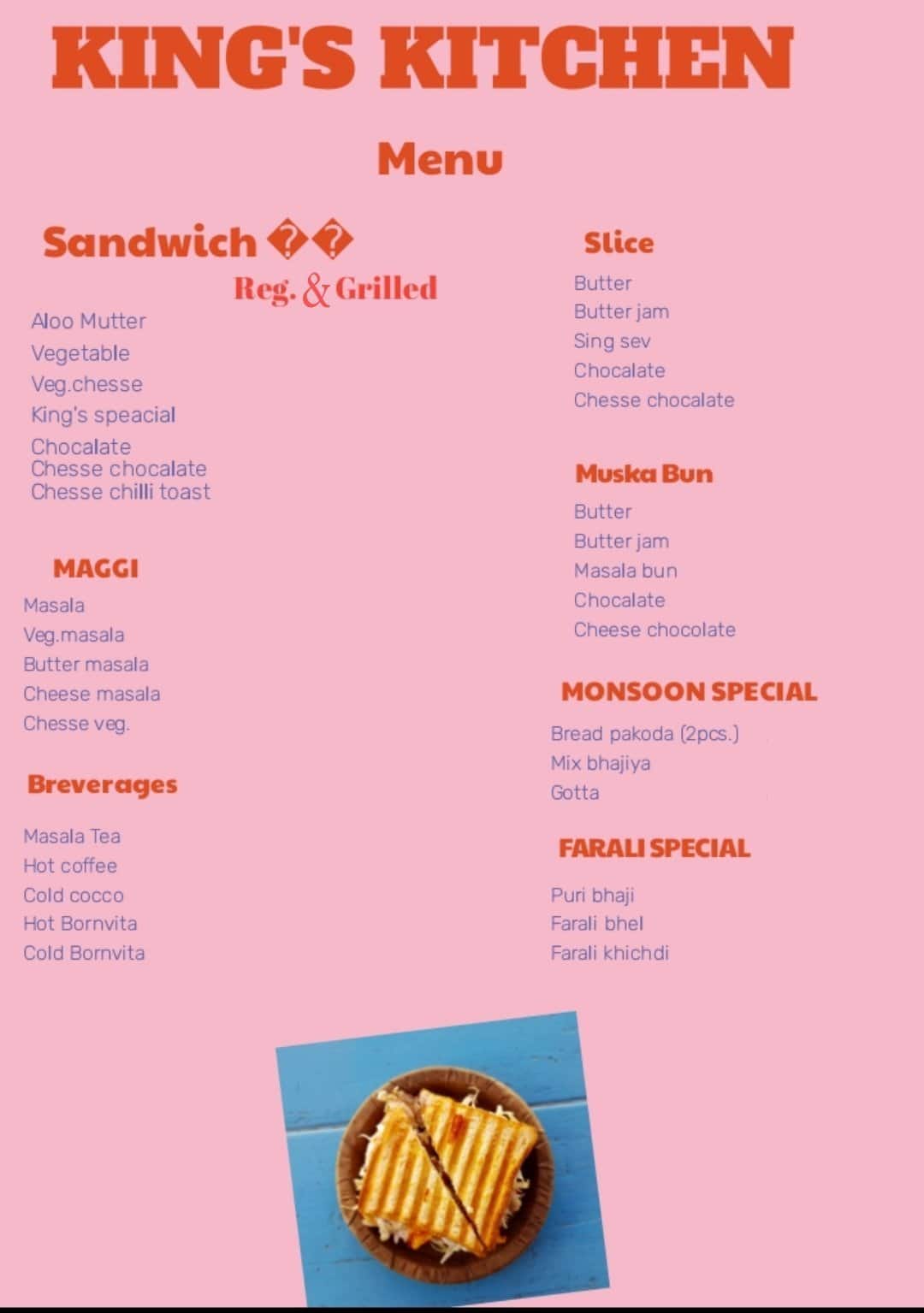 Menu of King's Kitchen, Vasna, Ahmedabad