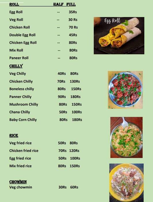Menu of Food On Wheel, Kokar, Ranchi