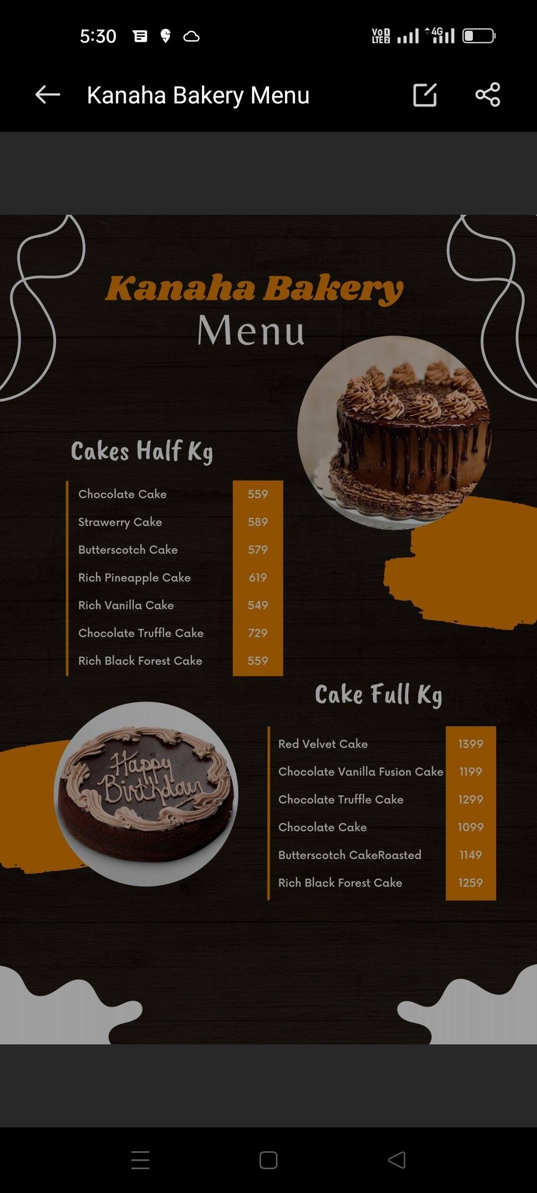 Menu of Cake Bakers, Sector PI, Greater Noida