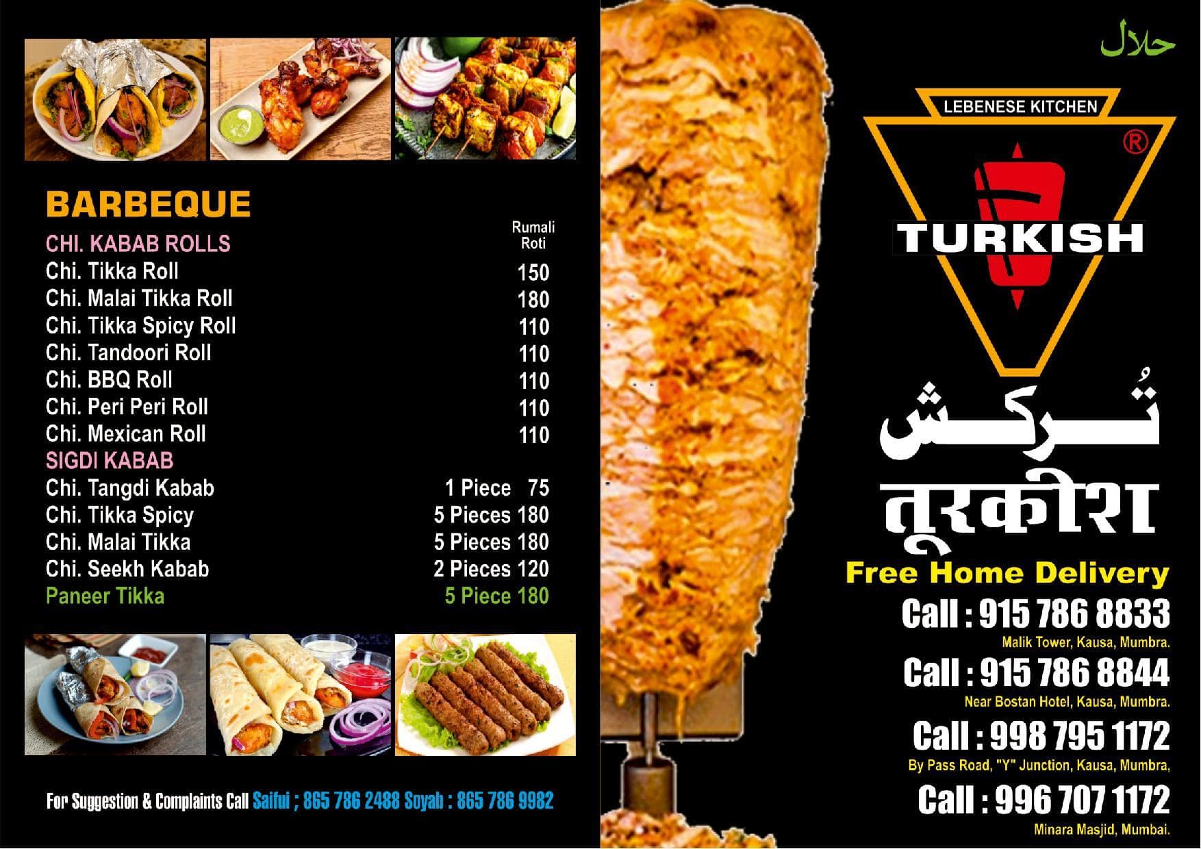 Menu of Turkish Shawarma, Mumbra, Thane