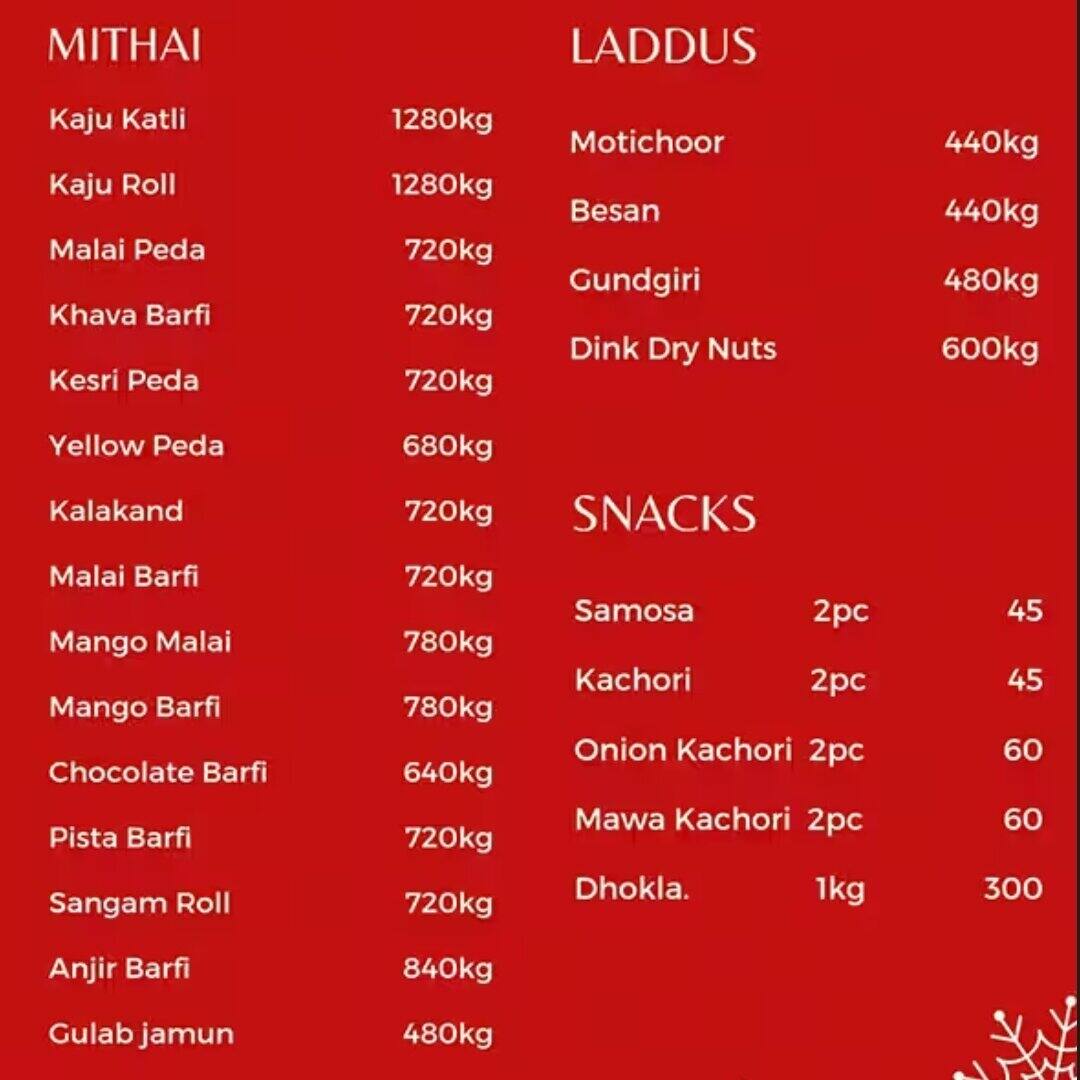 Menu of Kenjale Bandhu Mithai, Bhosari, Pune