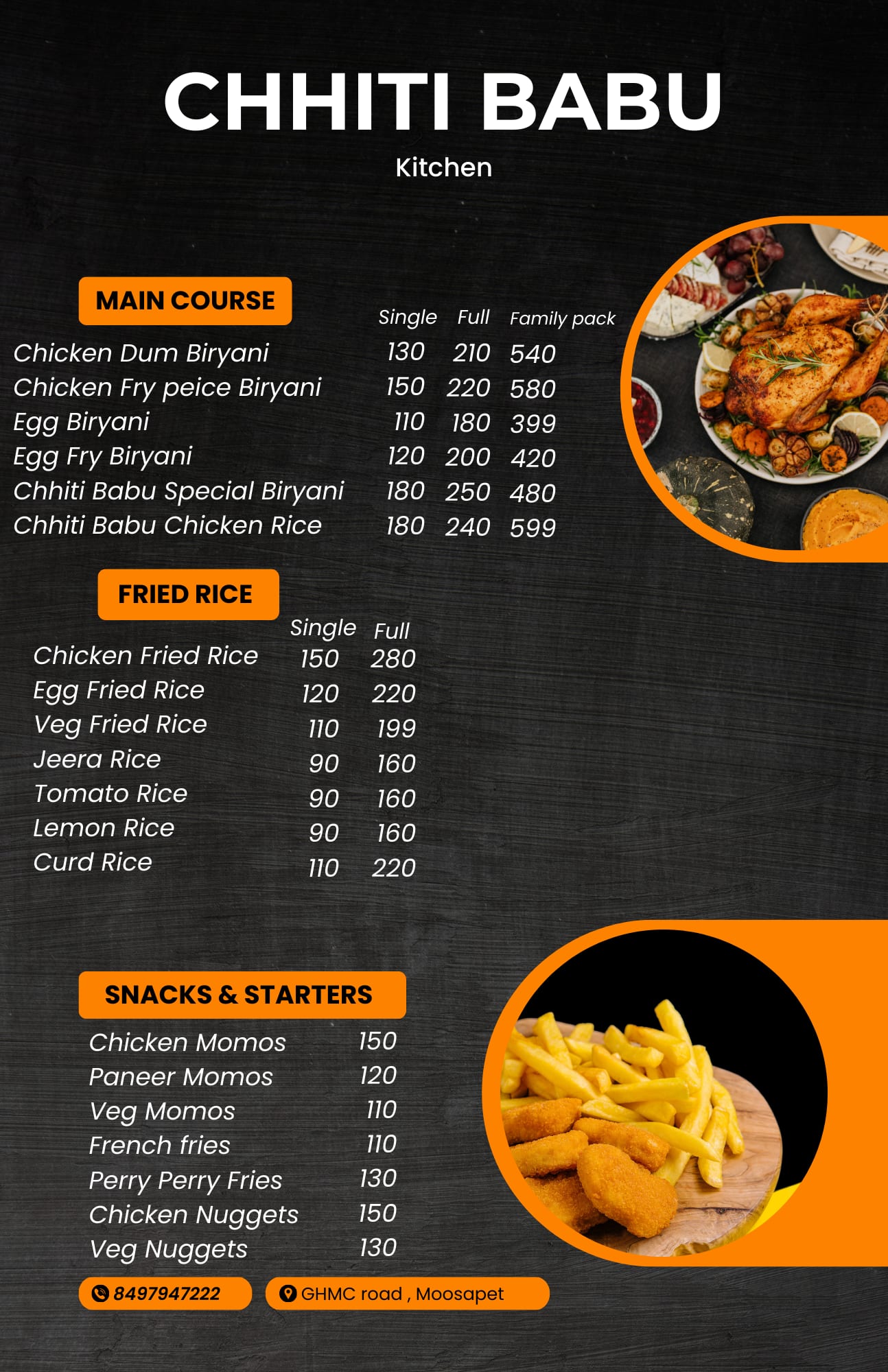 Menu of Chhiti Babu Biryani, Moosapet, Hyderabad