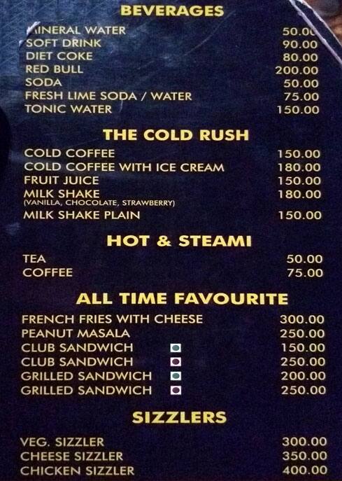 Menu of 50 Ml Bar, Nandlal Chawraha, Kanpur