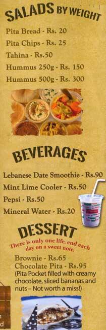 Menu at Falafel, Mumbai