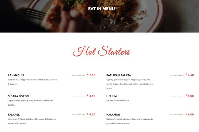 Menu at Mangal 1 restaurant, London, 10 Arcola St