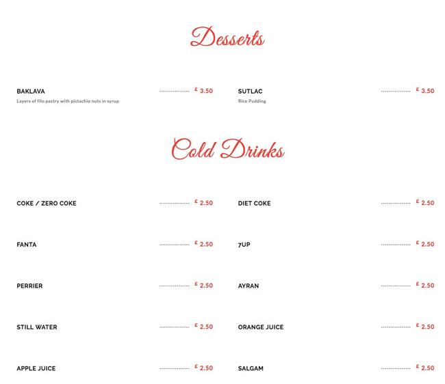 Menu at Mangal 1 restaurant, London, 10 Arcola St