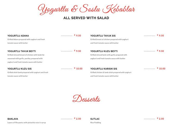 Menu at Mangal 1 restaurant, London, 10 Arcola St