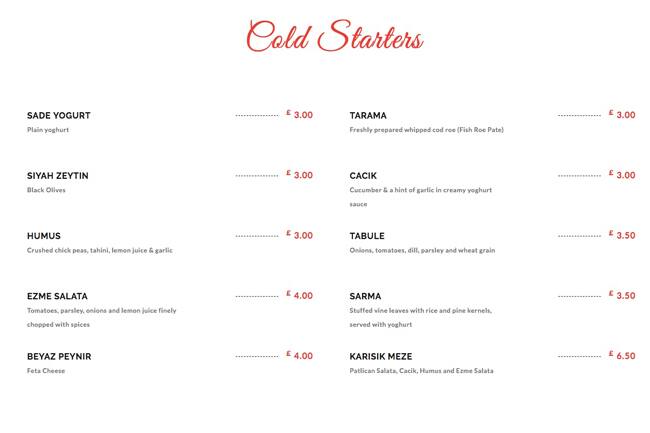 Menu at Mangal 1 restaurant, London, 10 Arcola St