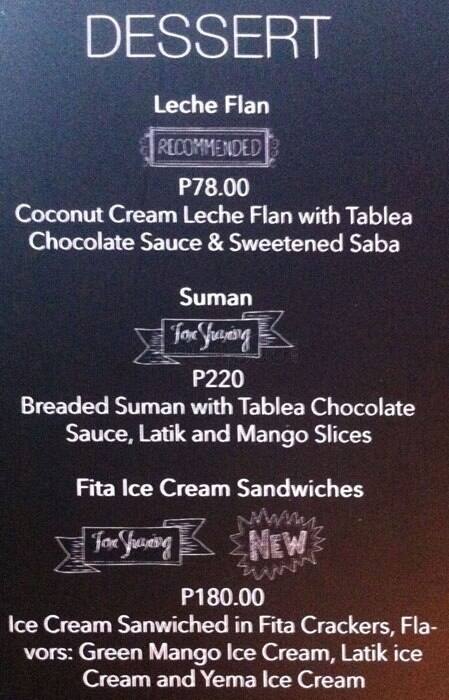 Menu at Tiago restaurant, Quezon City