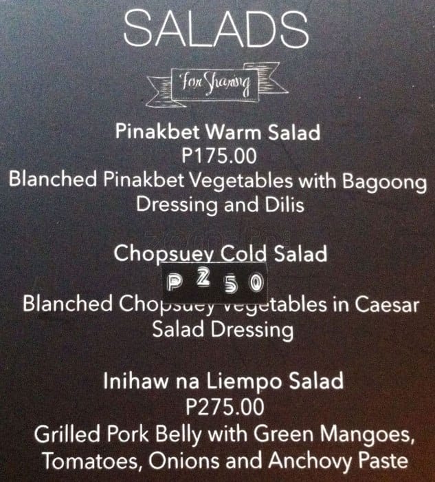 Menu at Tiago restaurant, Quezon City