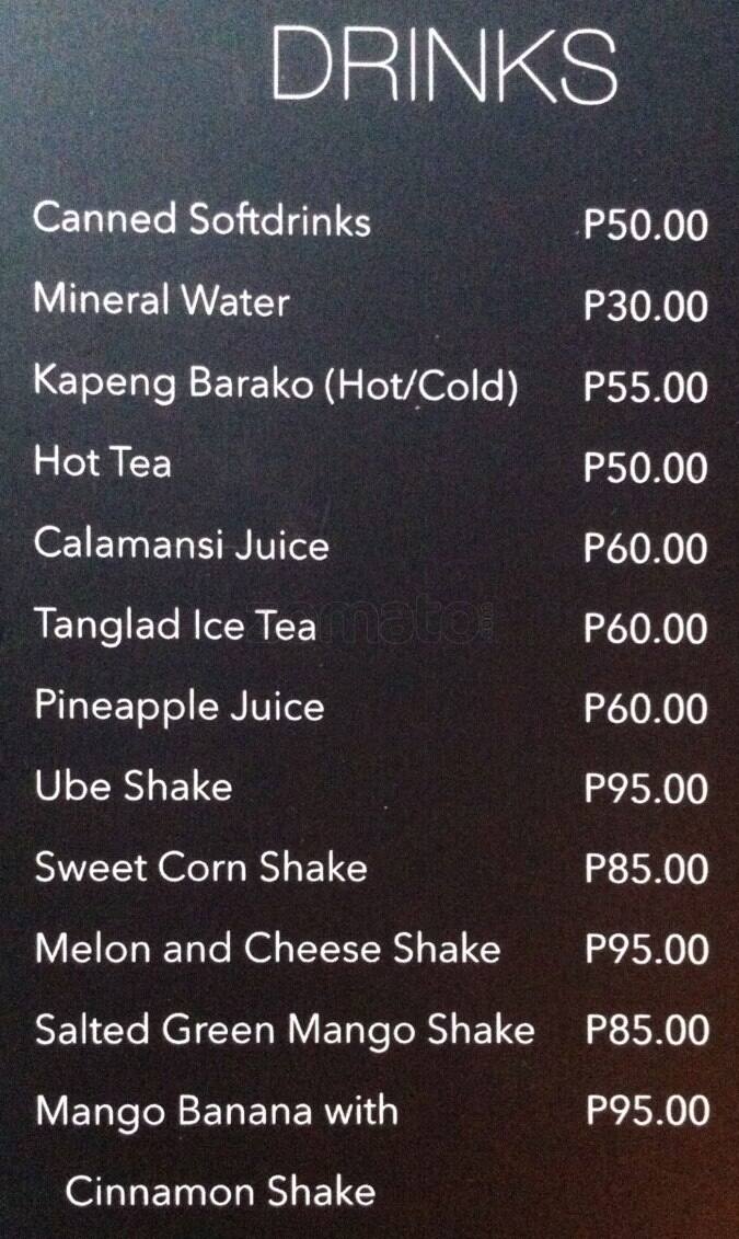Menu at Tiago restaurant, Quezon City