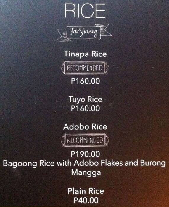 Menu at Tiago restaurant, Quezon City