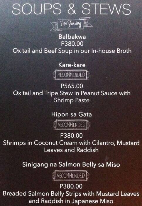 Menu at Tiago restaurant, Quezon City