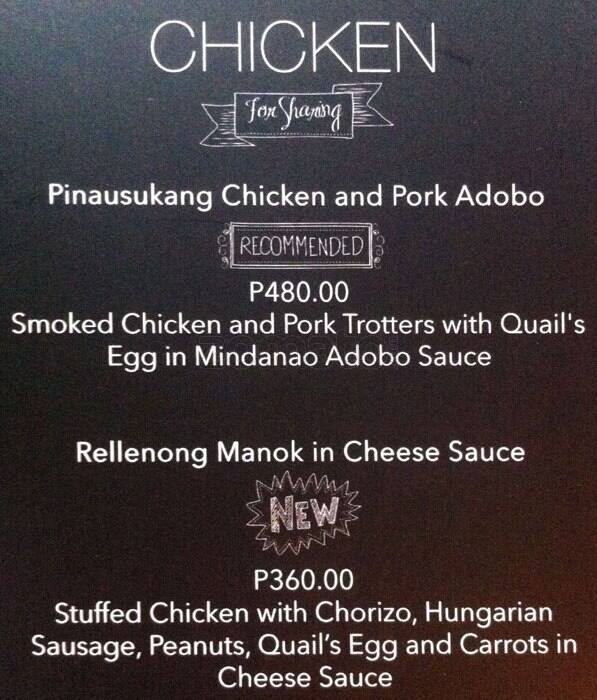 Menu at Tiago restaurant, Quezon City