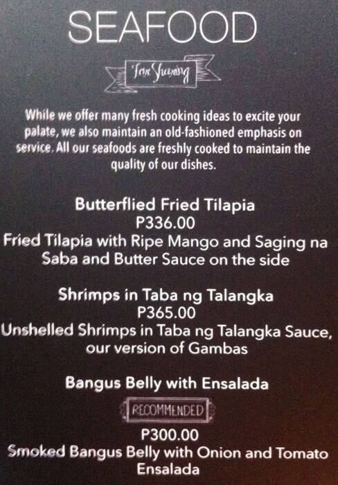 Menu at Tiago restaurant, Quezon City