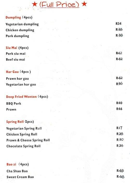 Menu au Sakura restaurant, Le Cap, 48