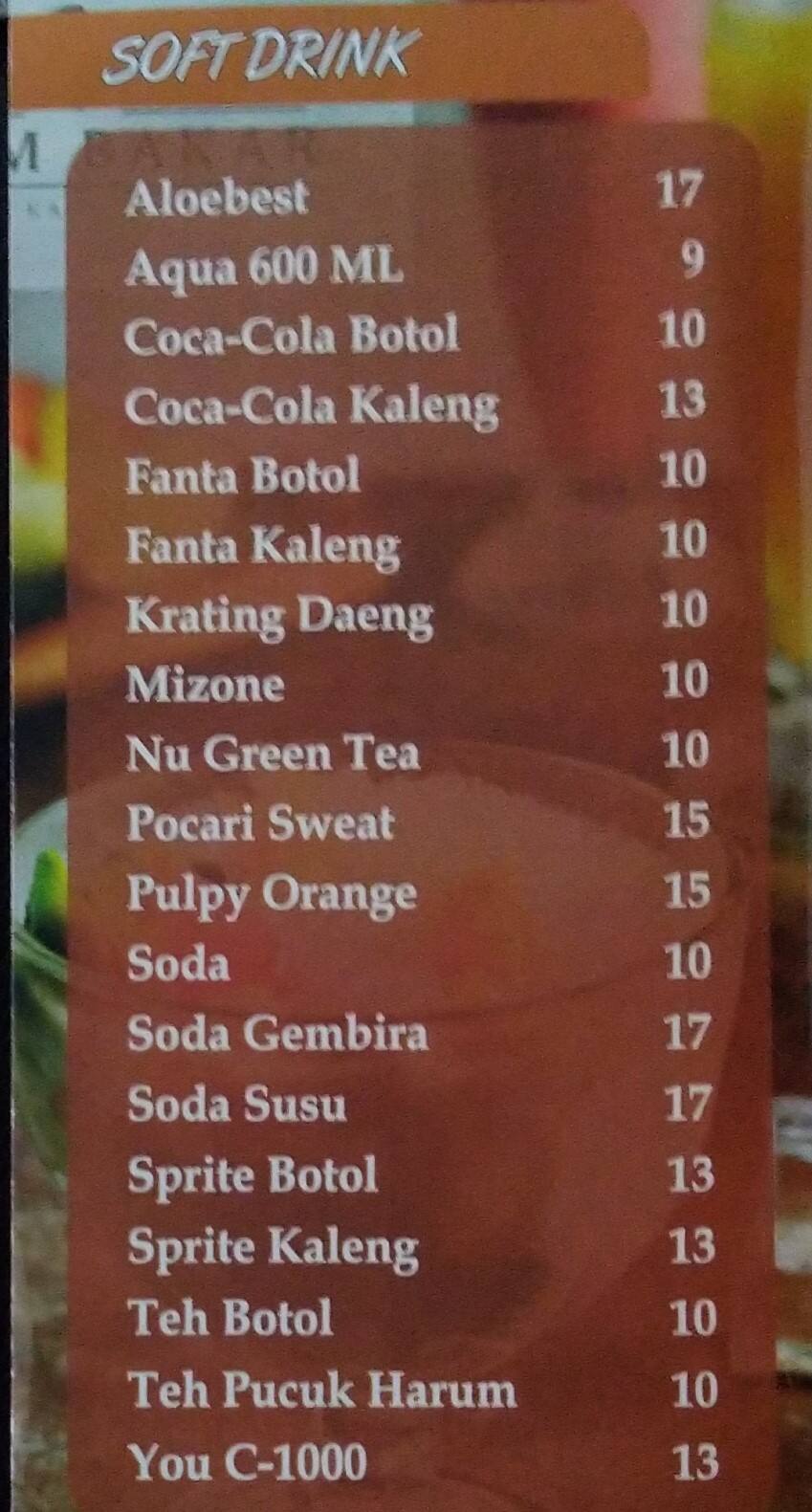 Menu at Ayam Bakar Pak Atok restaurant, Limus Nunggal, Jl