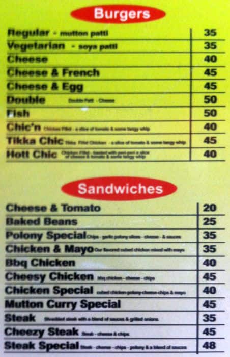 Menu at Billu's Fusion Foods, Margate