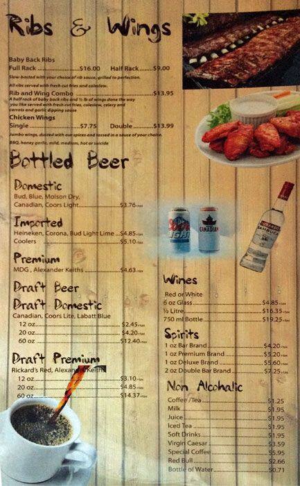 Menu at Roadhouse Wings restaurant, Toronto