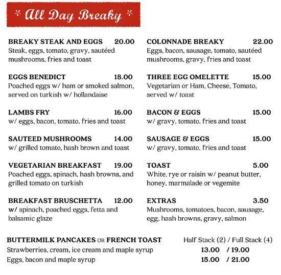 Menu at Colonnade Diner cafe, Hurstville, 38 Park Rd