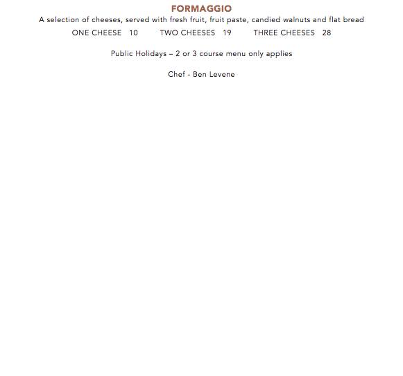 Menu at De Bortoli restaurant, Coldstream