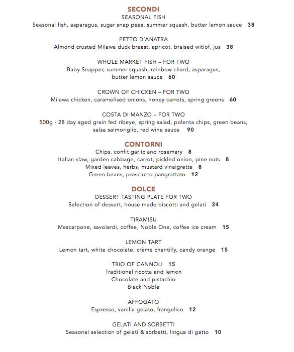 Menu at De Bortoli restaurant, Coldstream