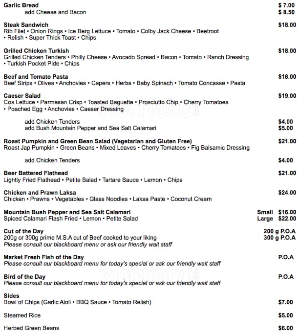 Menu at Bilsens Bistro restaurant, Geebung