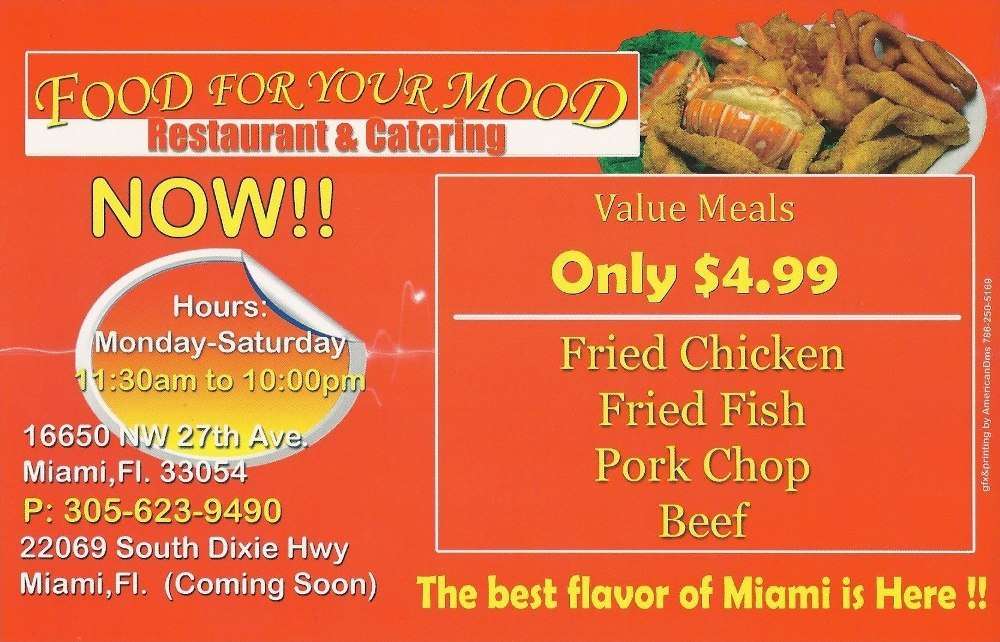 Menu at Food For Your Mood restaurant, South Miami Heights