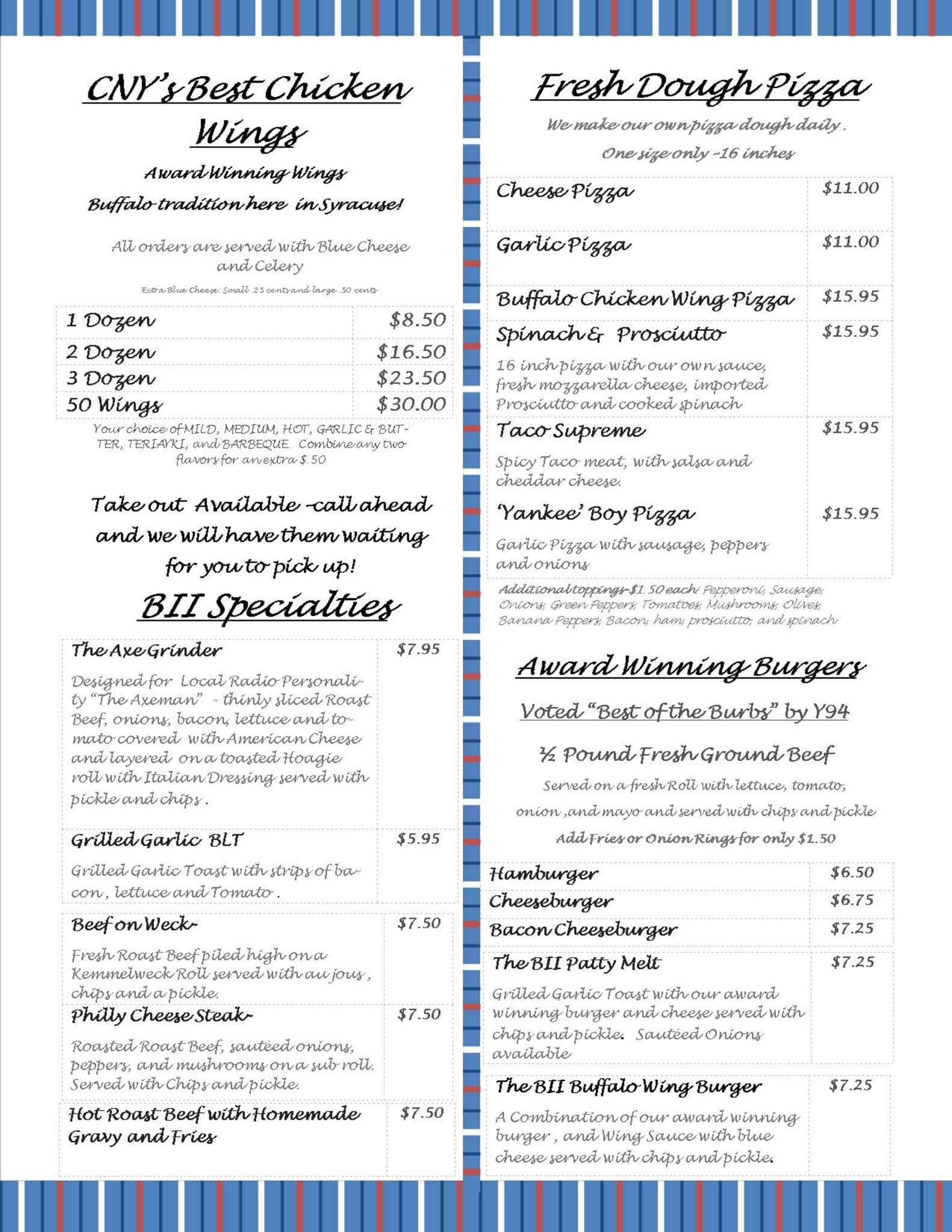 Menu at The Beginning II pub & bar, East Syracuse