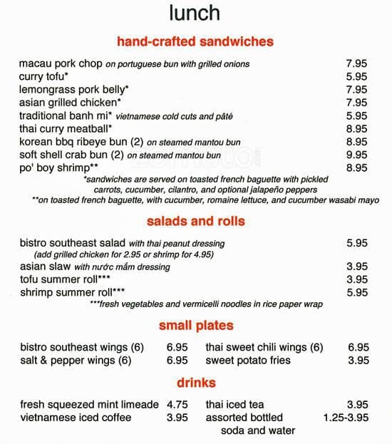 Menu at Bistro SouthEast restaurant, Philadelphia