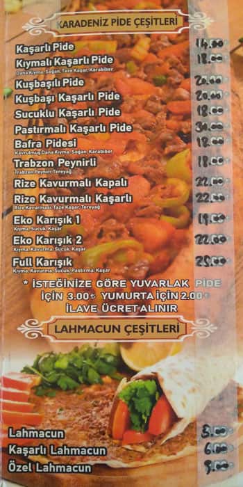 Menu at Restaurant, Istanbul