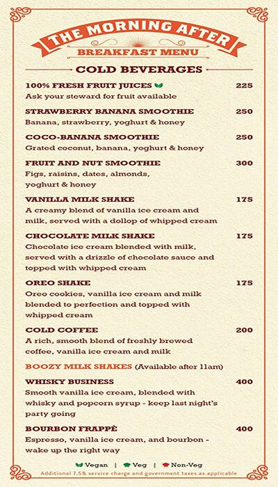 Menu of Toit, Lower Parel, Mumbai