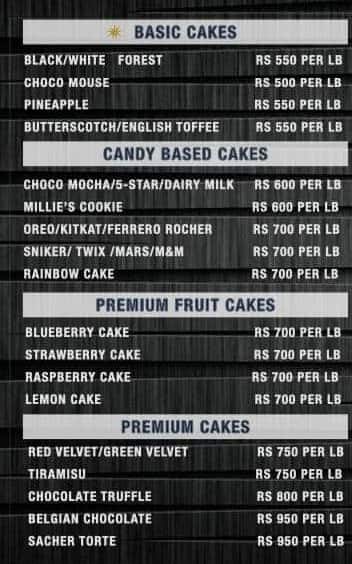 Menu at Millies, Kolkata