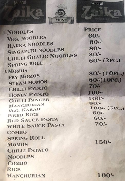 Menu at Zaika Meerut Food Zayka, Meerut