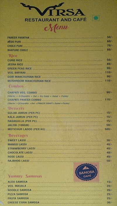 Menu of Samosa Café, Banaswadi, Bangalore