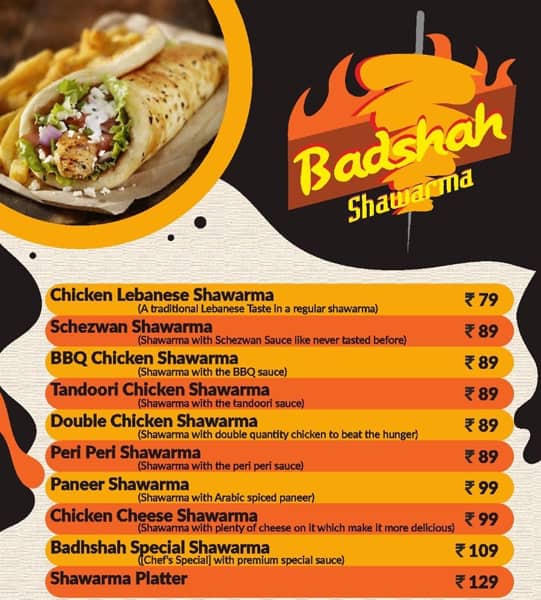 Menu of Badshah Shawarma, Mumbai Central, Mumbai