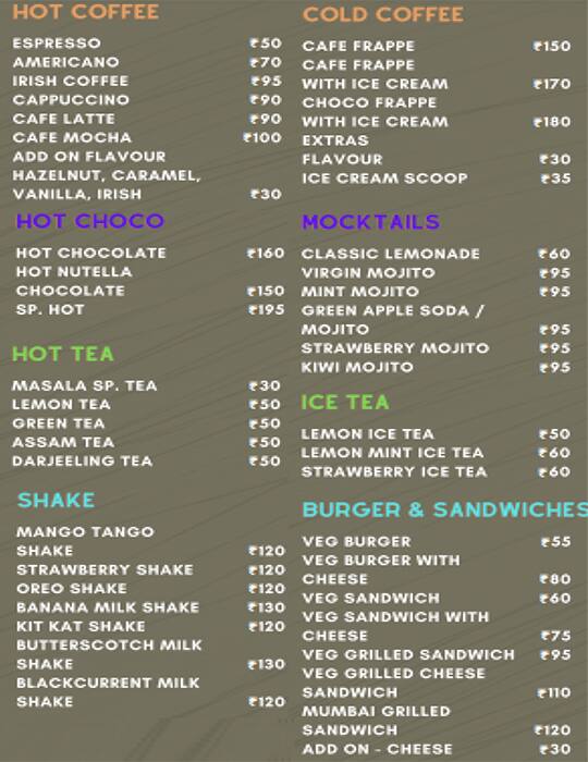 Menu at Kafe Express, Jaipur