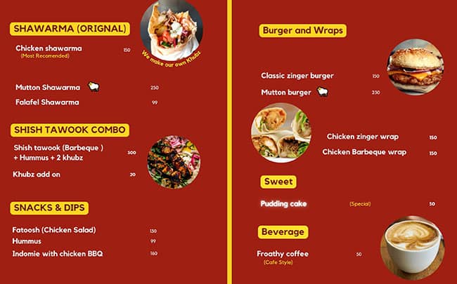 Menu of Tahinah, Charminar, Hyderabad