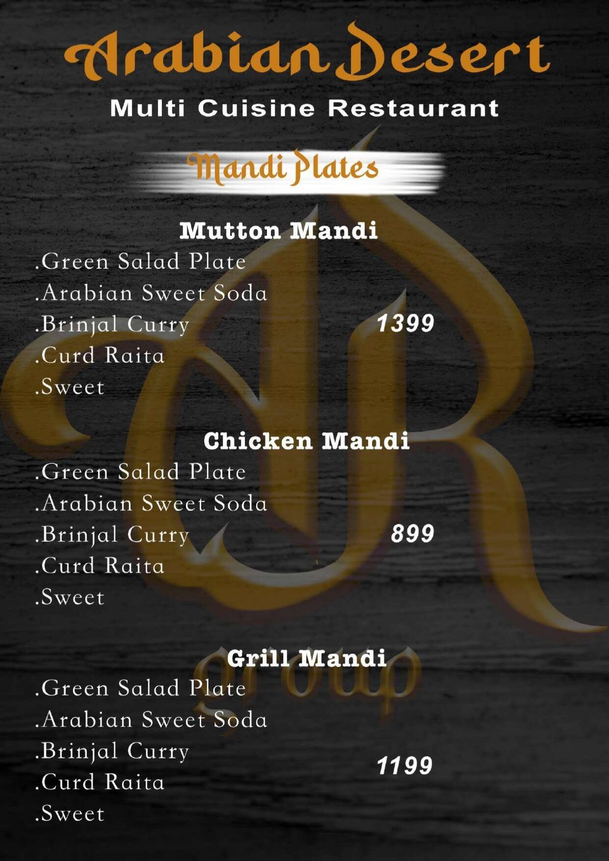 Menu at Arabian Desert Multi Cuisine Restaurant, Bengaluru